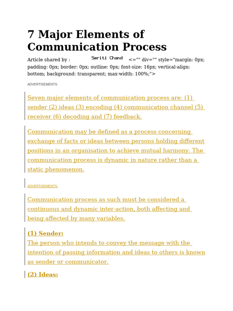 7 Major Elements of Communication Process | PDF | Communication ...