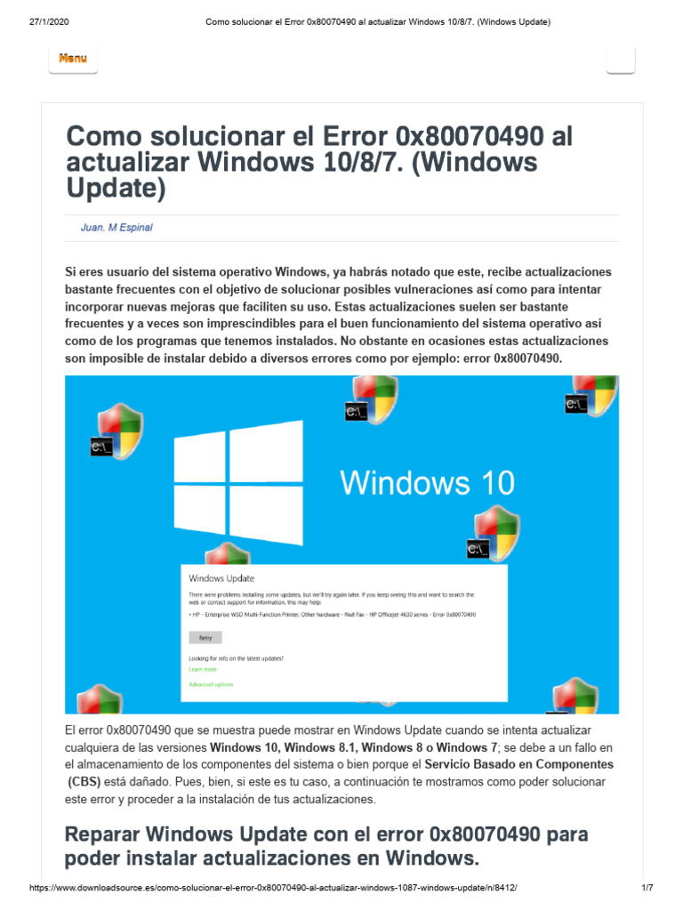 Como solucionar el Error 0x80070490 al actualizar Windows 10_8_7. (Windows Update) | PDF ...