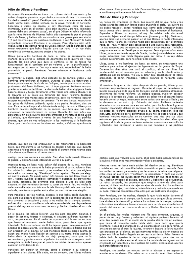 Mito de Ulises y Penélope 2xhoja | PDF | Odiseo | Penélope
