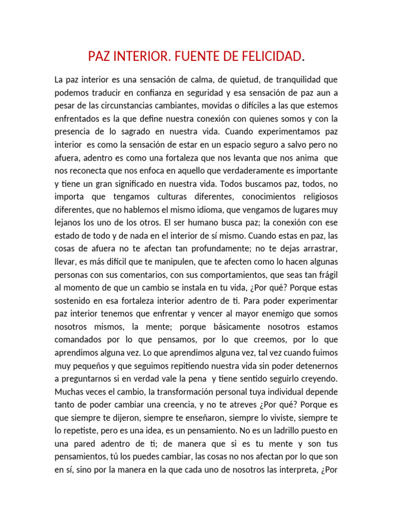 Paz Interior | PDF | Felicidad | Las emociones