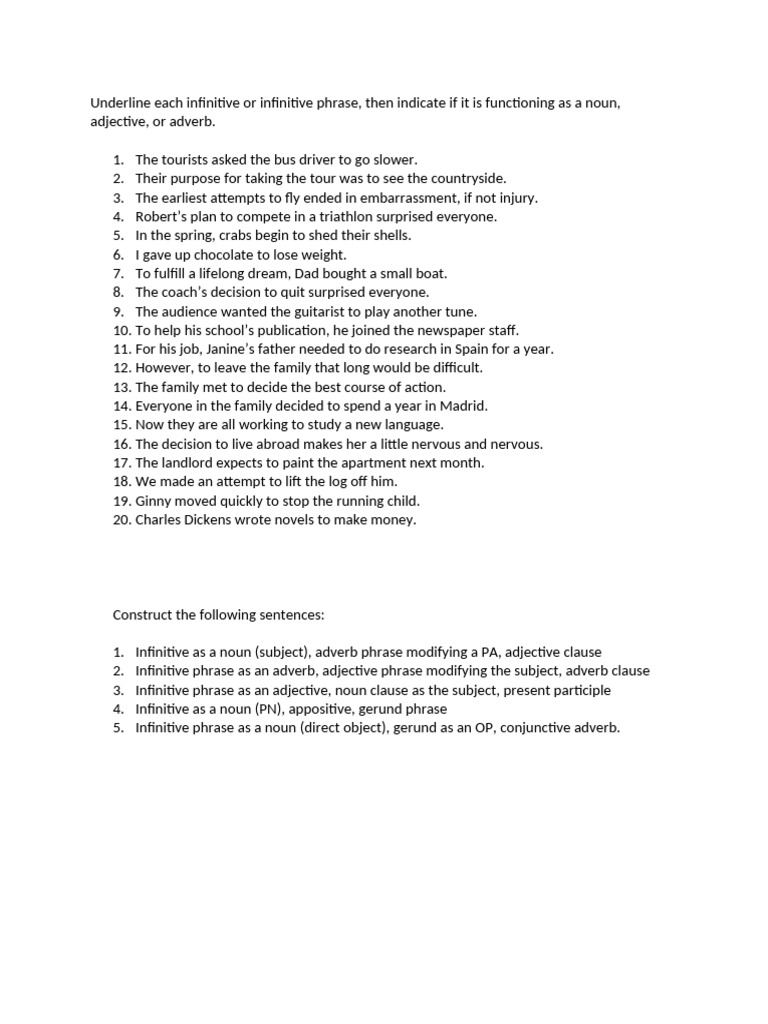 Infinitive Practice Worksheet | PDF