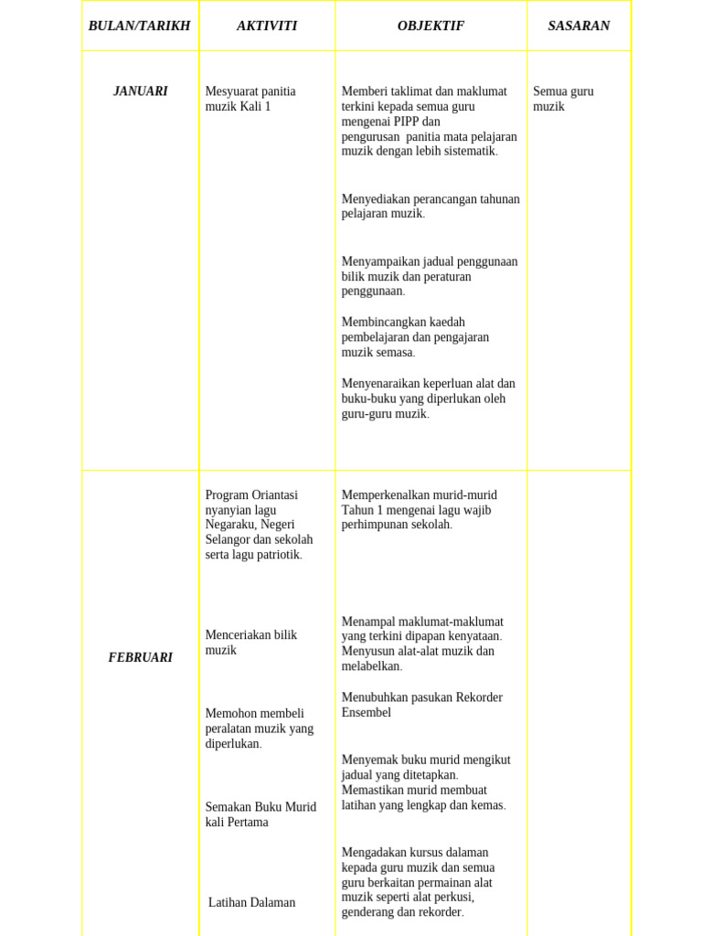 Takwim Panitia MUZIK | PDF