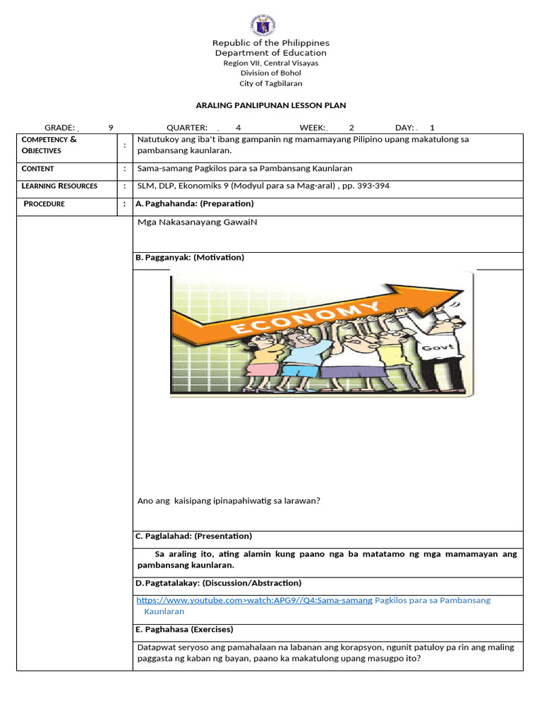 LESSON PLAN AP 9 Q4Week 2 | PDF