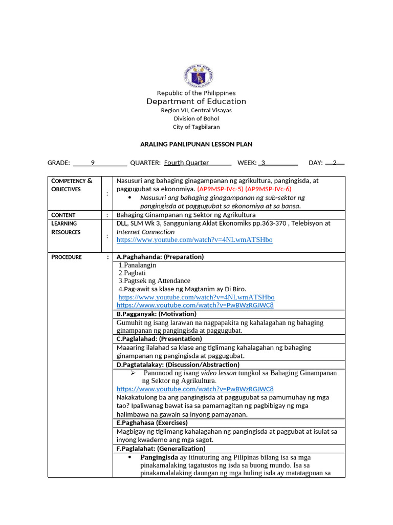 AP 9 Lesson Plan Week 3 DAY 2 | PDF