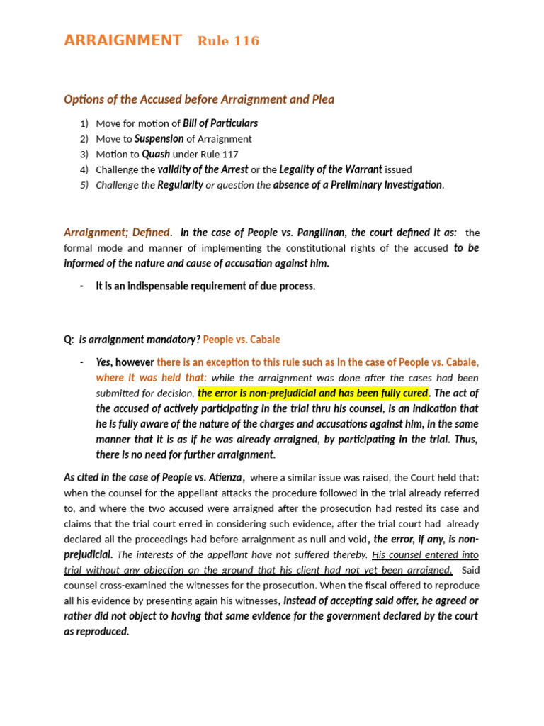 Arraignment and Plea - Lecture | PDF | Plea | Arraignment