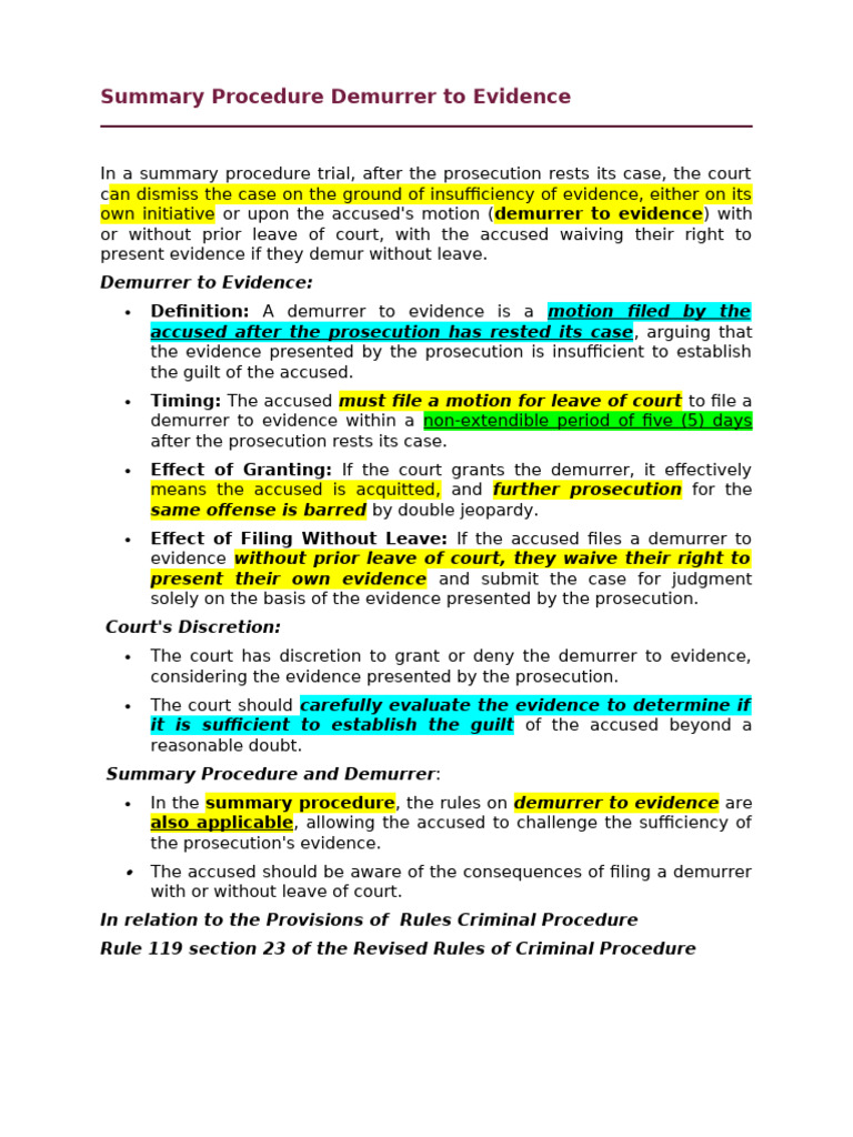 Summary Procedure Demurrer To Evidence and Rebuttal Sub-Rebuttal | PDF ...