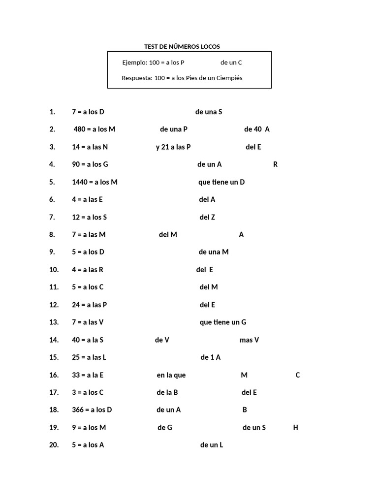 Test de Números Locos | PDF