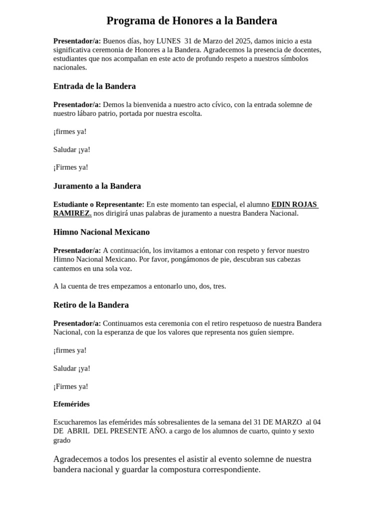Programa de Honores A La Bandera | PDF