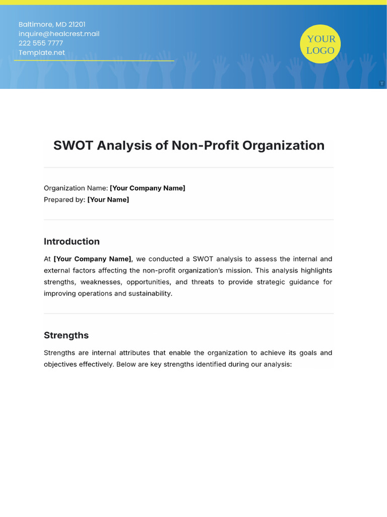 Non-Profit Organization SWOT Analysis Template | PDF
