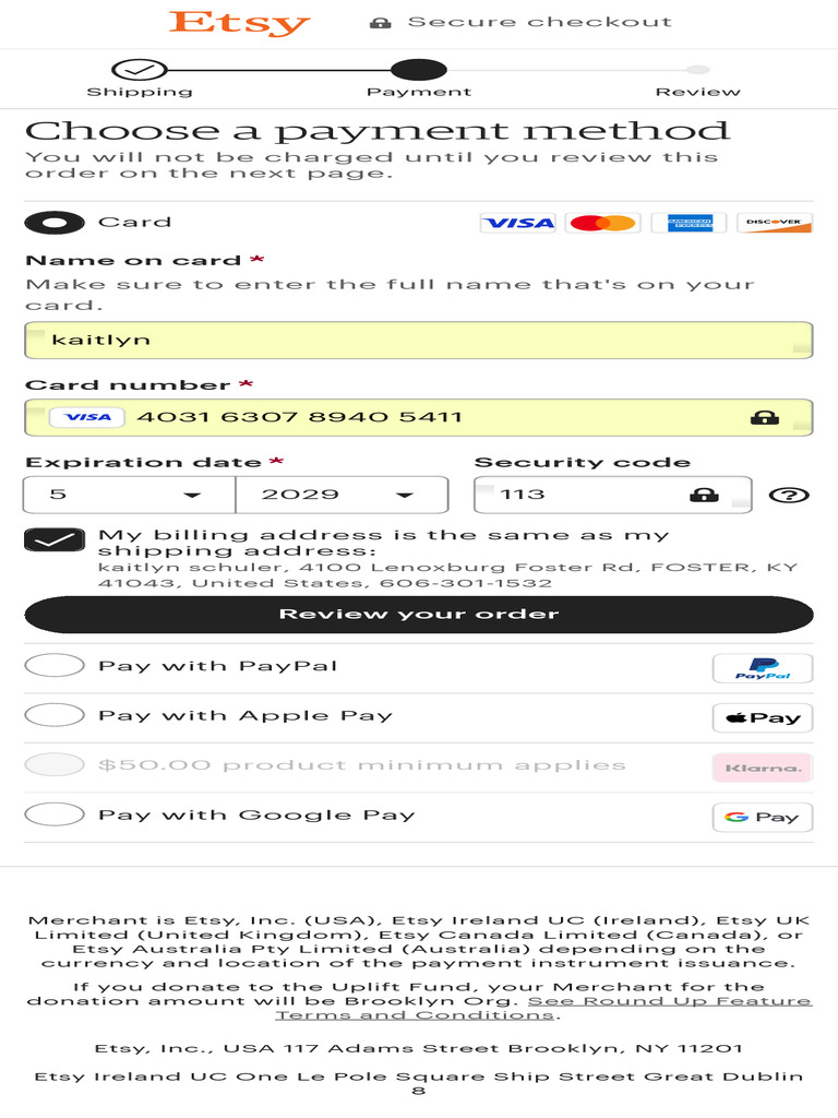 Payment Options for Etsy Checkout | PDF