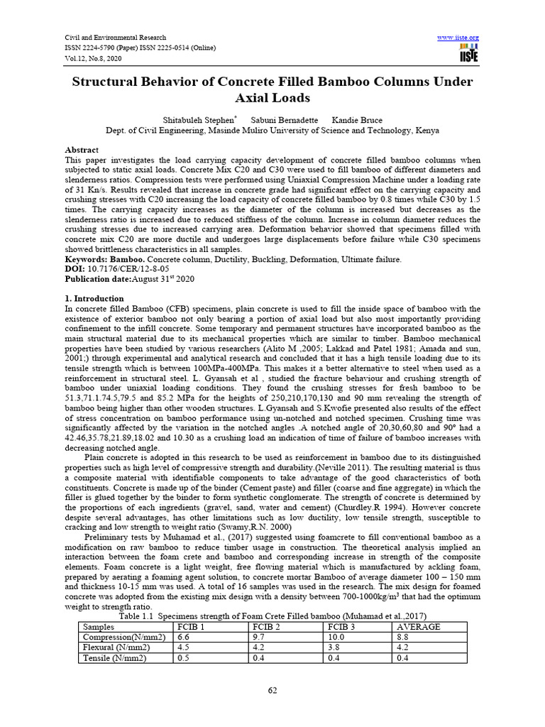 Concrete-Filled Bamboo Column Strength Analysis | PDF | Strength Of ...