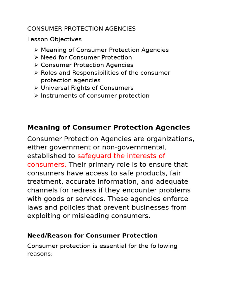 Consumer Protection Agencies | PDF | Consumer Protection | Regulatory ...