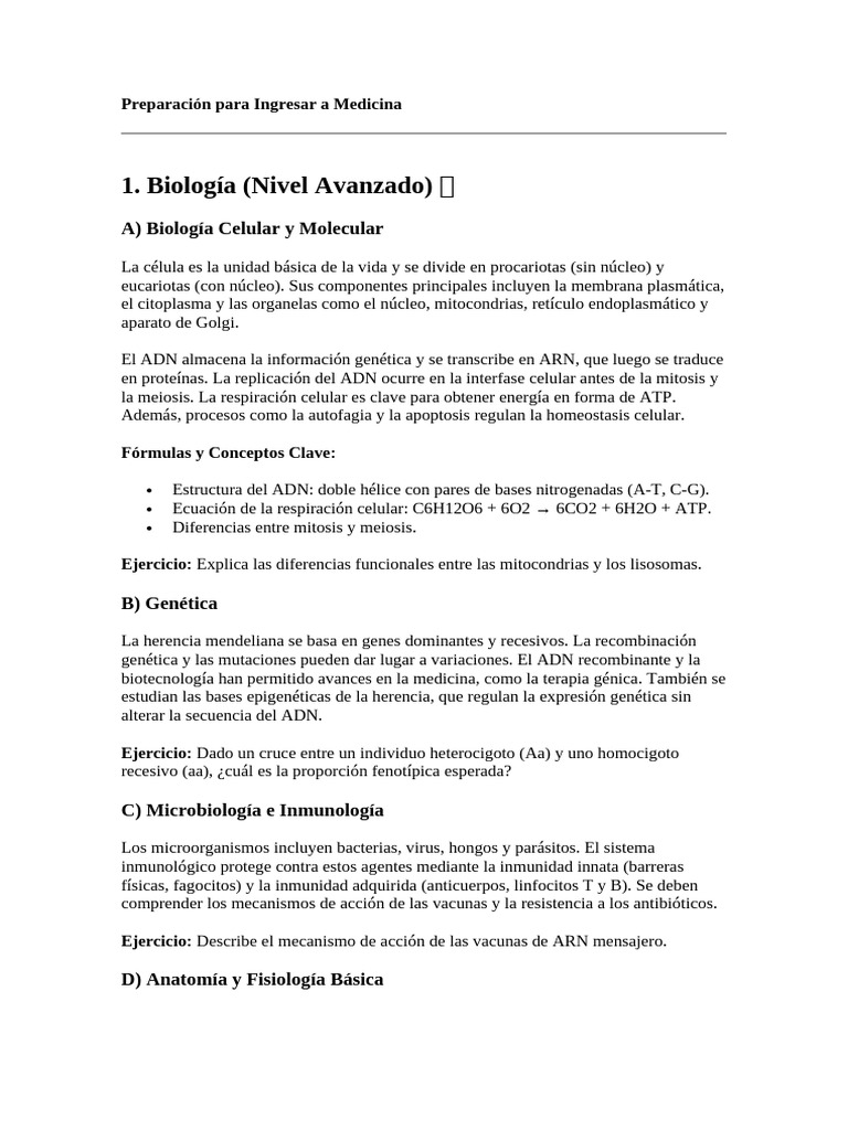 Preparación para Ingresar A Medicina | PDF | Metabolismo | Adn