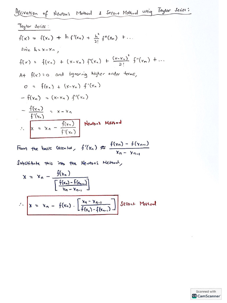 Derivation Of Newton And Secant Method Pdf