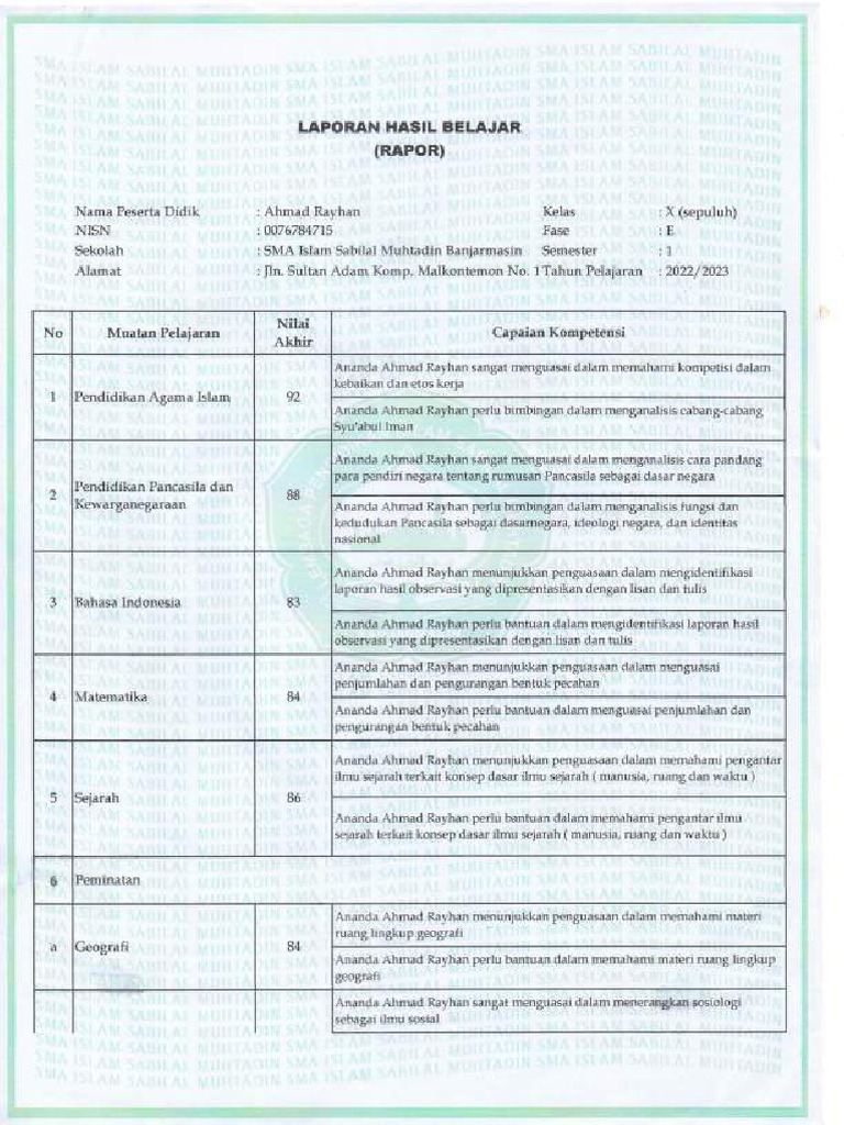 Reyhan Semester 1 | PDF