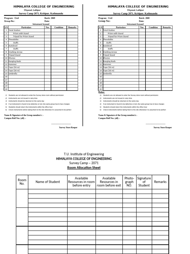 Survey Field Book Guidelines | PDF | Surveying | Geographical Technology