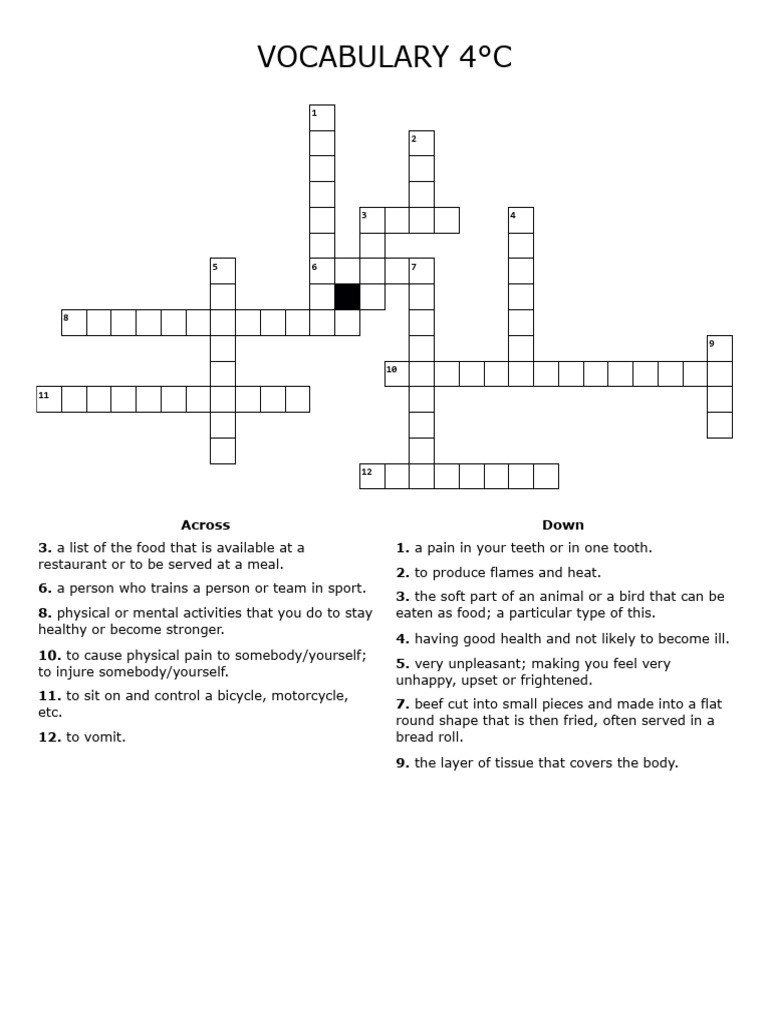 Vocabulary Crossword Puzzle 4°C | PDF