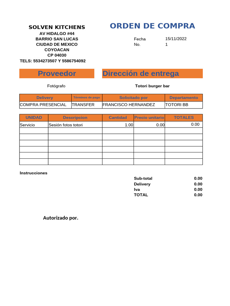 Orden de Compra TTB 1 | PDF