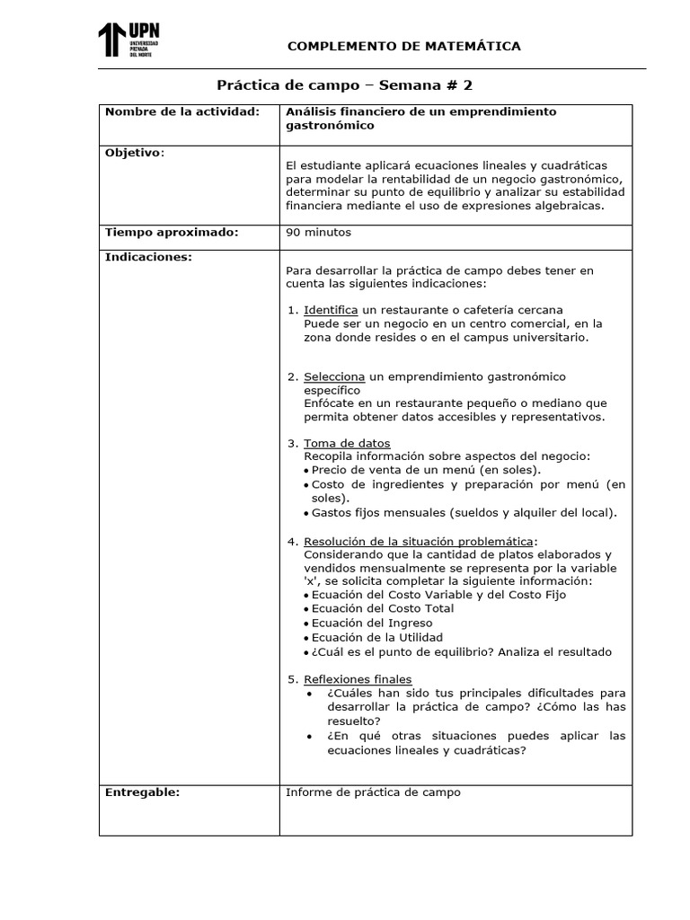 Práctica de Campo (5) | PDF | Ecuaciones | Variable (Matemáticas)