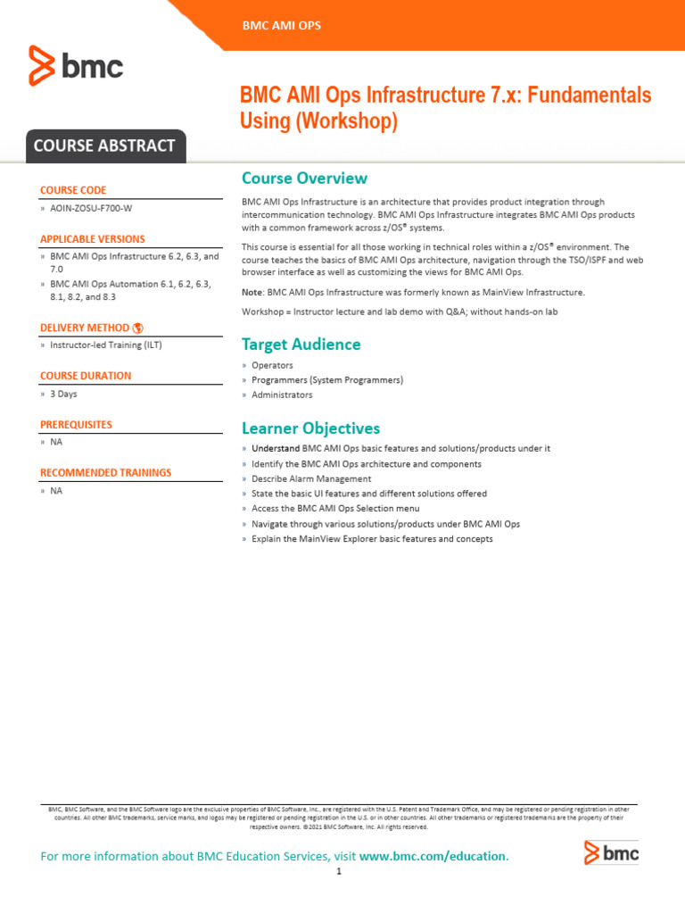 BMC AMI Ops Infrastructure Course Overview | PDF | Trademark | Computing