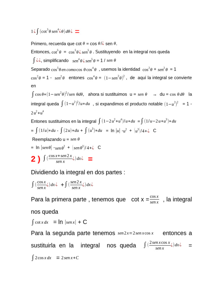 Integrales Trigonométricas Resueltas | PDF | Raíz cuadrada | Integral