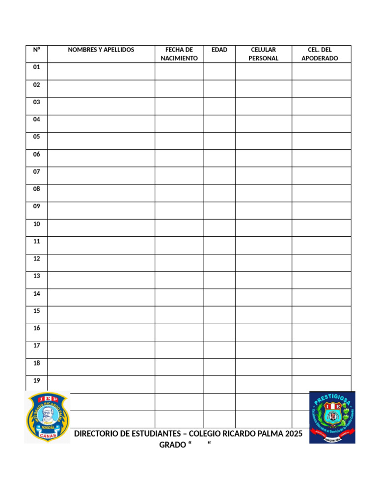Directorio Estudiantes Colegio 2025 | PDF