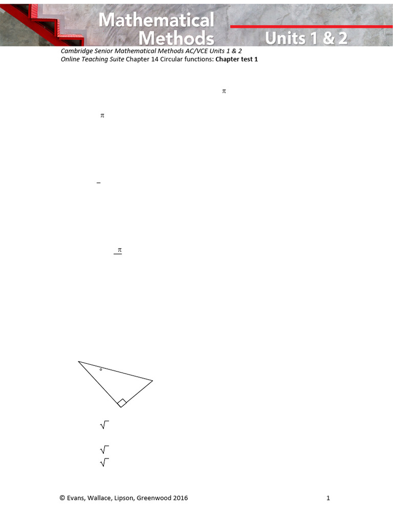 VCE Senior Math Methods: Circular Functions Test | PDF | Cartesian ...