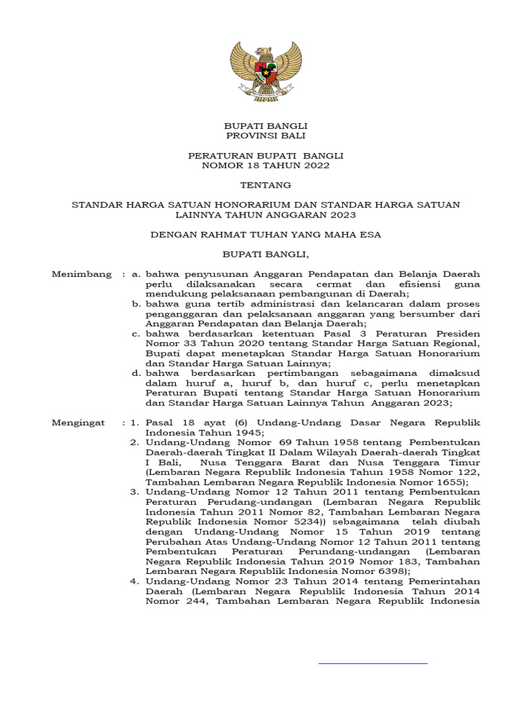 Perbup Nomor 18 Tahun 2022 | PDF