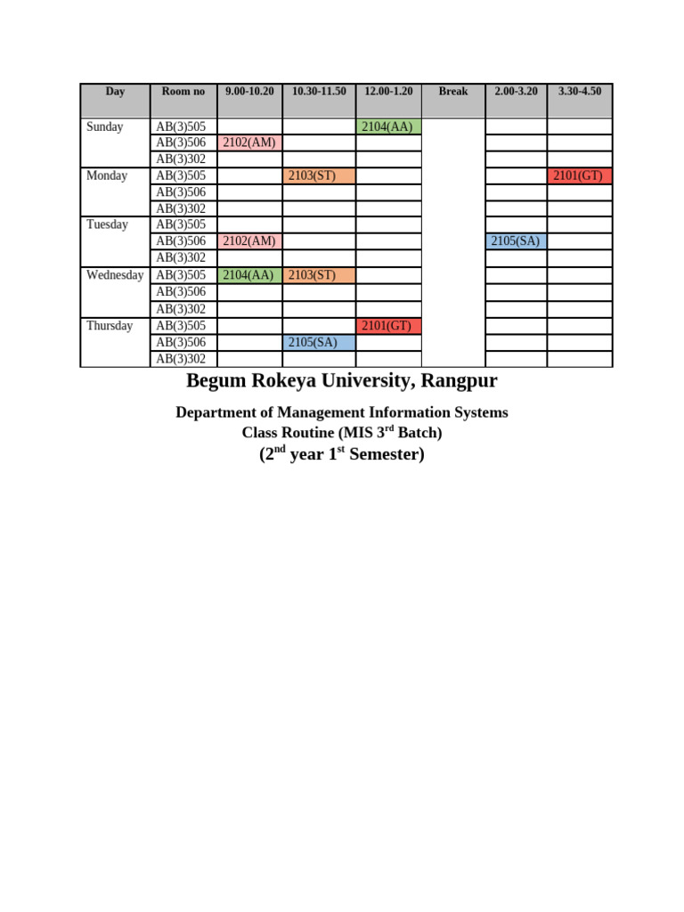 Class Routine 2100 | PDF