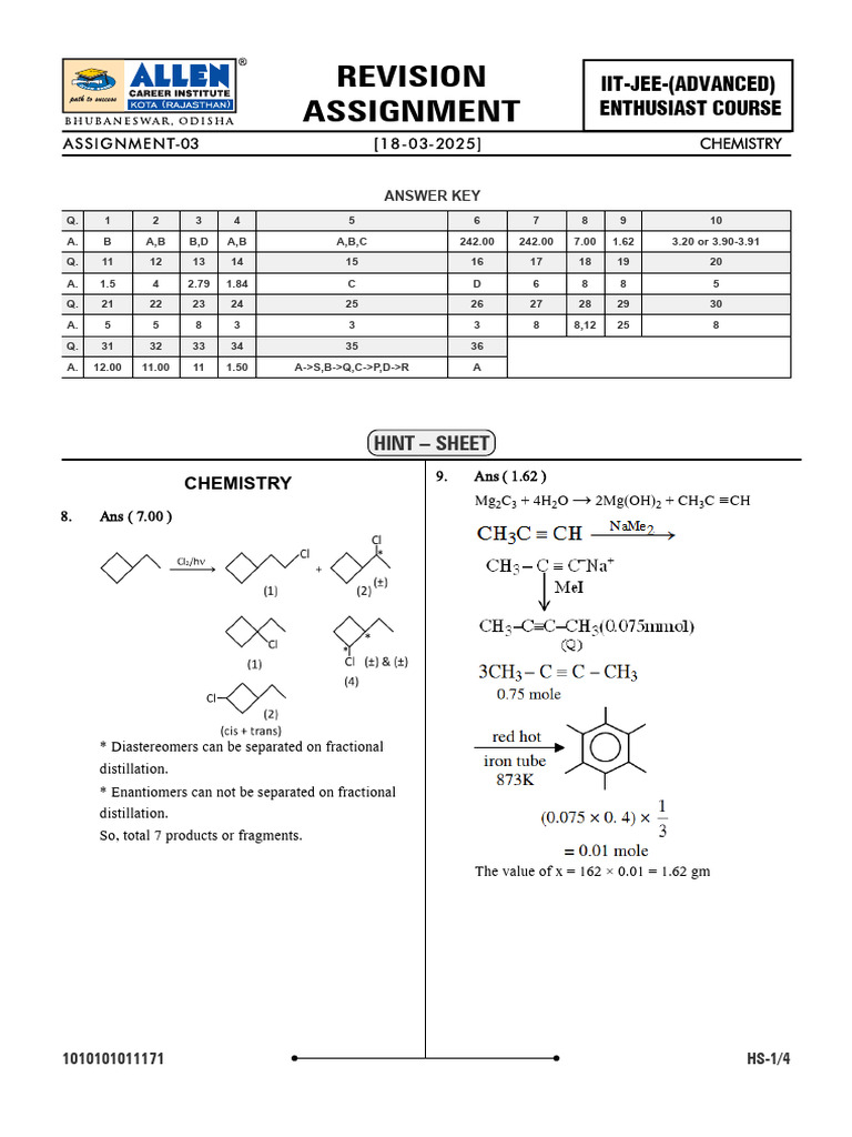 RA 03 - JEE ADV - Chemistry - 18 03 2025 HS | PDF | Chemistry ...