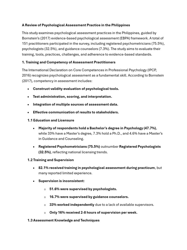 Psychological Assessment in the Philippines | PDF | Psychometrics ...