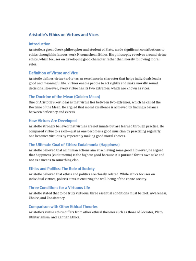 Aristotle's Virtue Ethics Explained | PDF