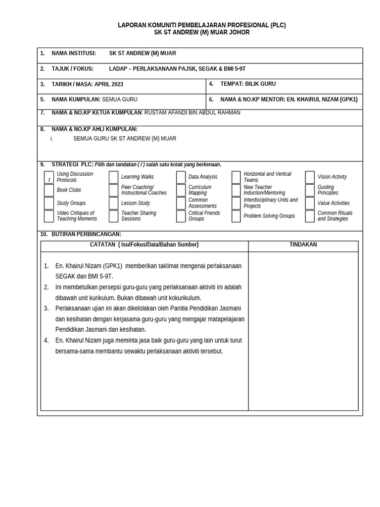 Borang Laporan PLC | PDF
