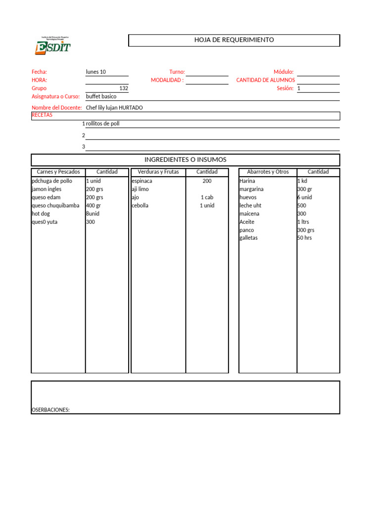 Modelo Hoja Requerimiento - 2021 | PDF
