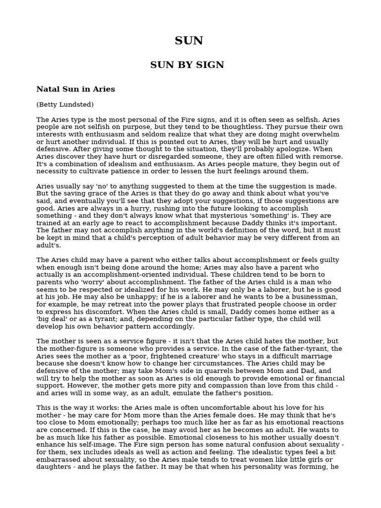 Sun-Sign-House-Aspect 1 | PDF | Mother | Psychological Concepts