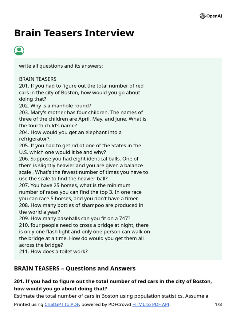 Brain Teasers Interview | PDF