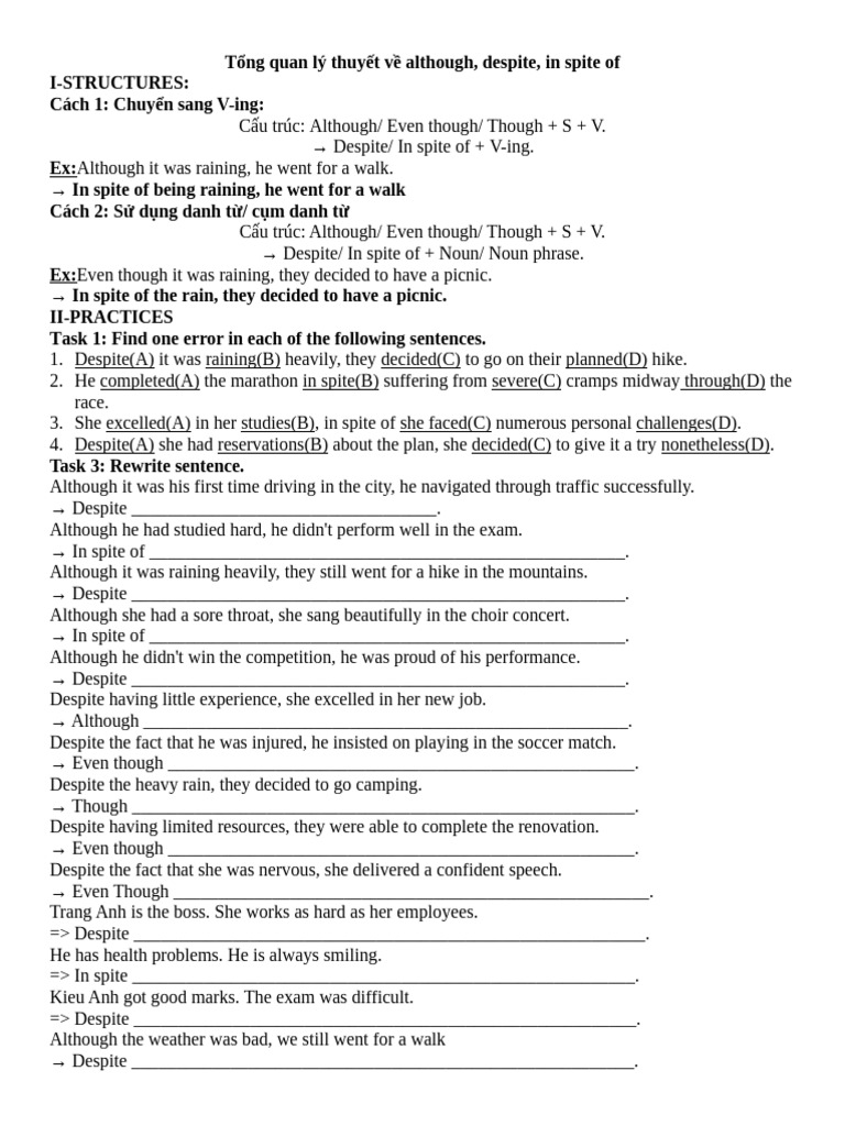 Tổng quan lý thuyết về although | PDF | Vietnam