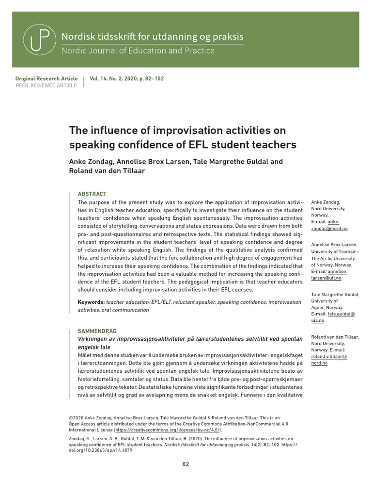 The Influence of Improvisation Activities On Speak | PDF | Human ...
