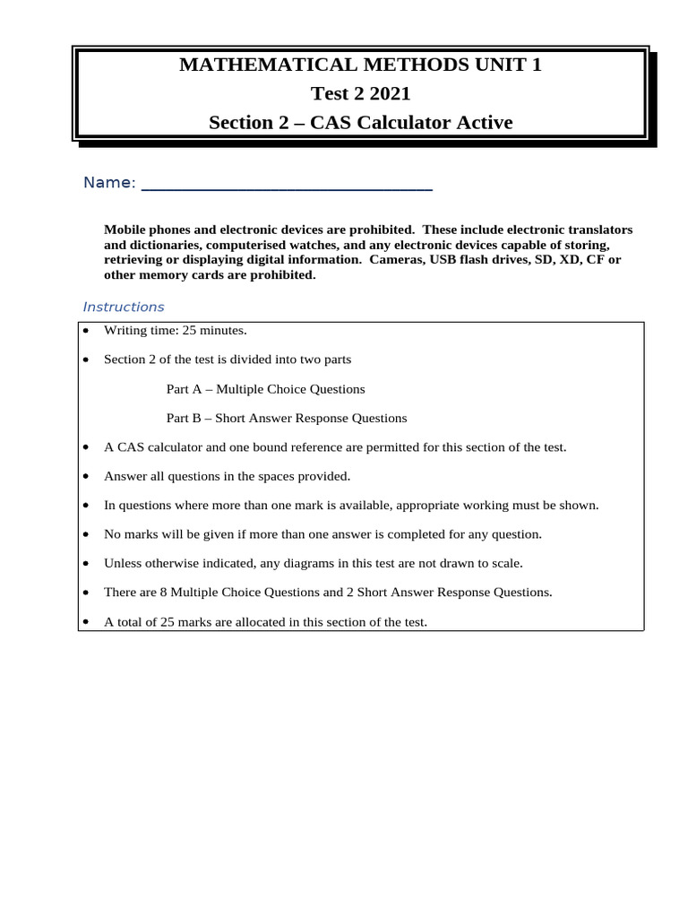 2023 Test 2 Unit 1 Paper 2 | PDF | Multiple Choice | Speed