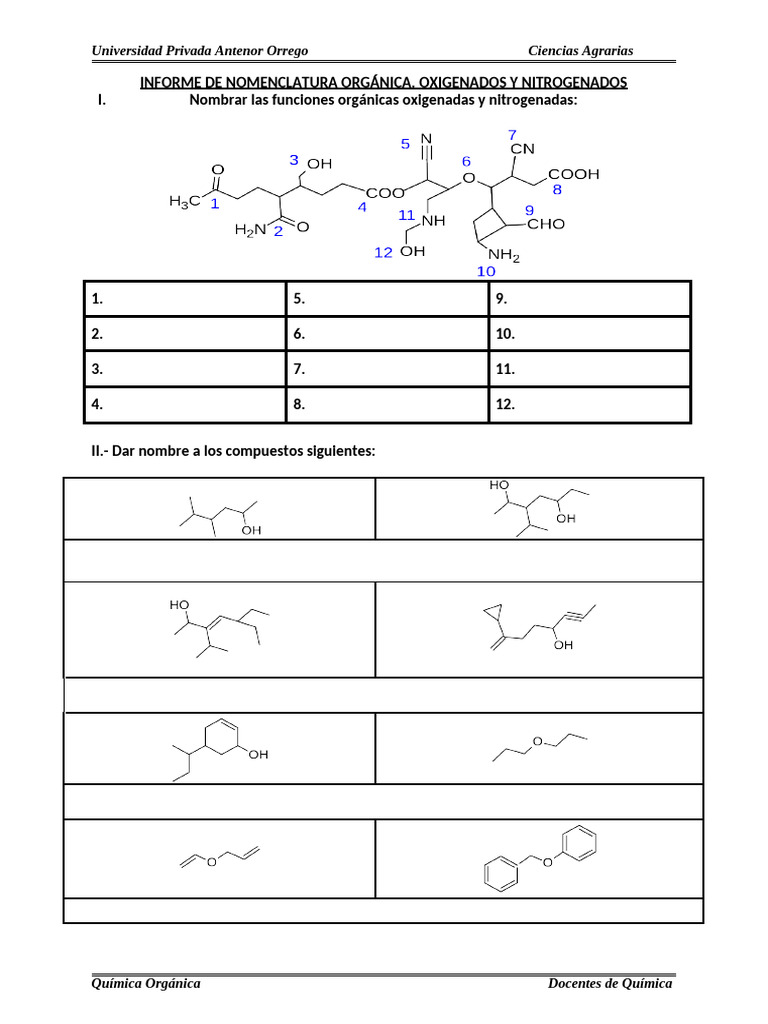 Nomenclatura Orgánica: Oxigenados y Nitrogenados | PDF