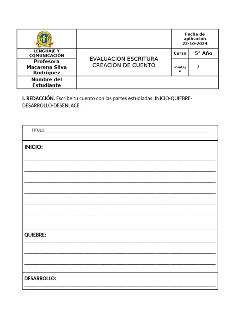 Escritura Cuento Prueba | PDF