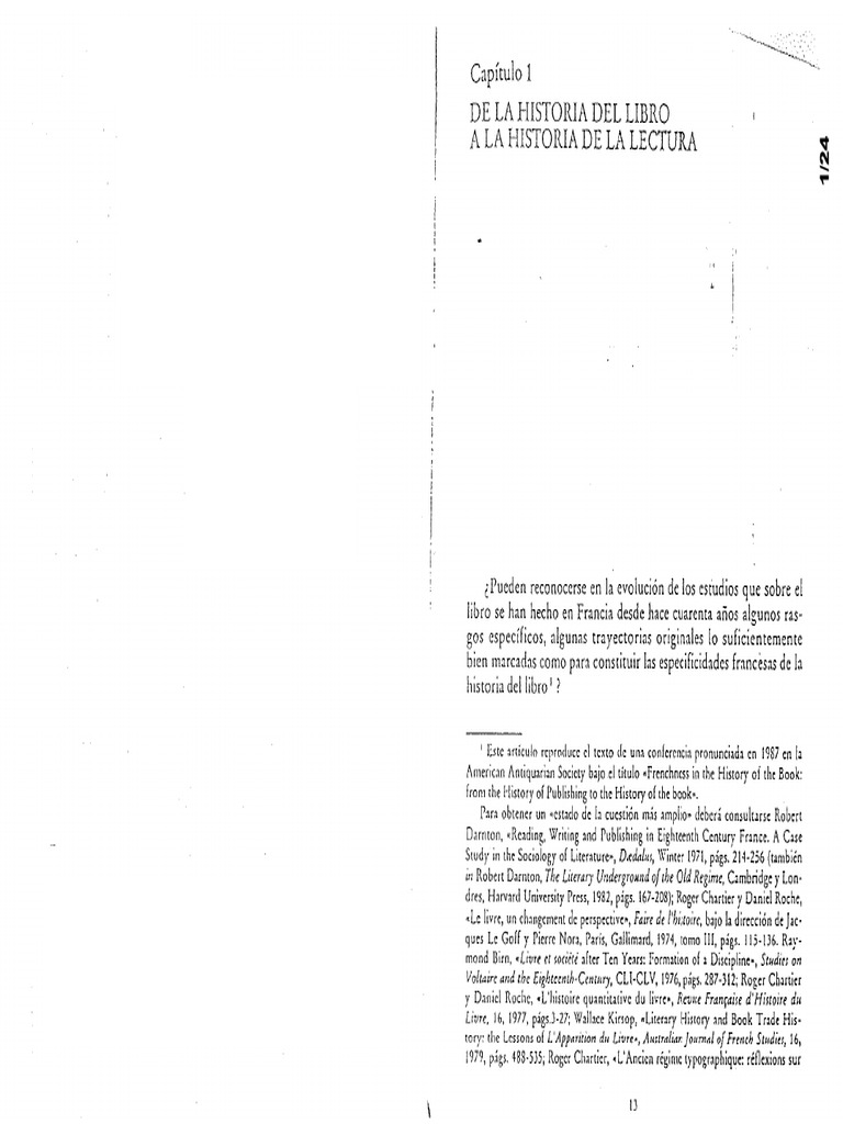 Chartier R. "De La Historia Del Libro A La Historia de La Lectura" Cap 1 | PDF