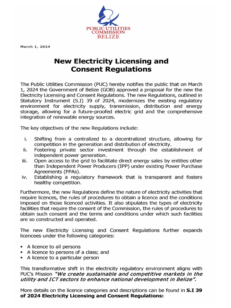 SI No 39 of 2024 Electricity Licensing and Consent Regulation Website ...