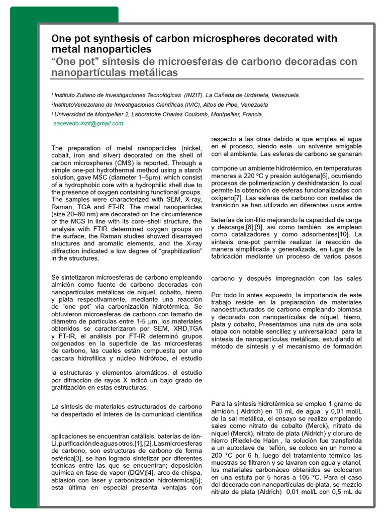 "One Pot" Síntesis de Microesferas de Carbono Decoradas Con ...