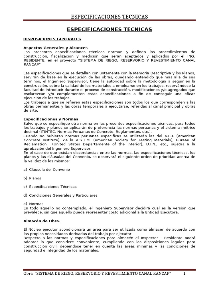 Espec. Tec - Canal | PDF | Hormigón | Cemento