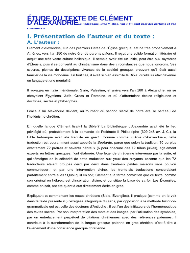 Clément d'Alexandrie : Le Pédagogue et l'Exégèse | PDF | Genre grammatical