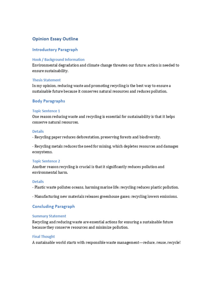 Opinion Essay Outline English G11 Example | PDF