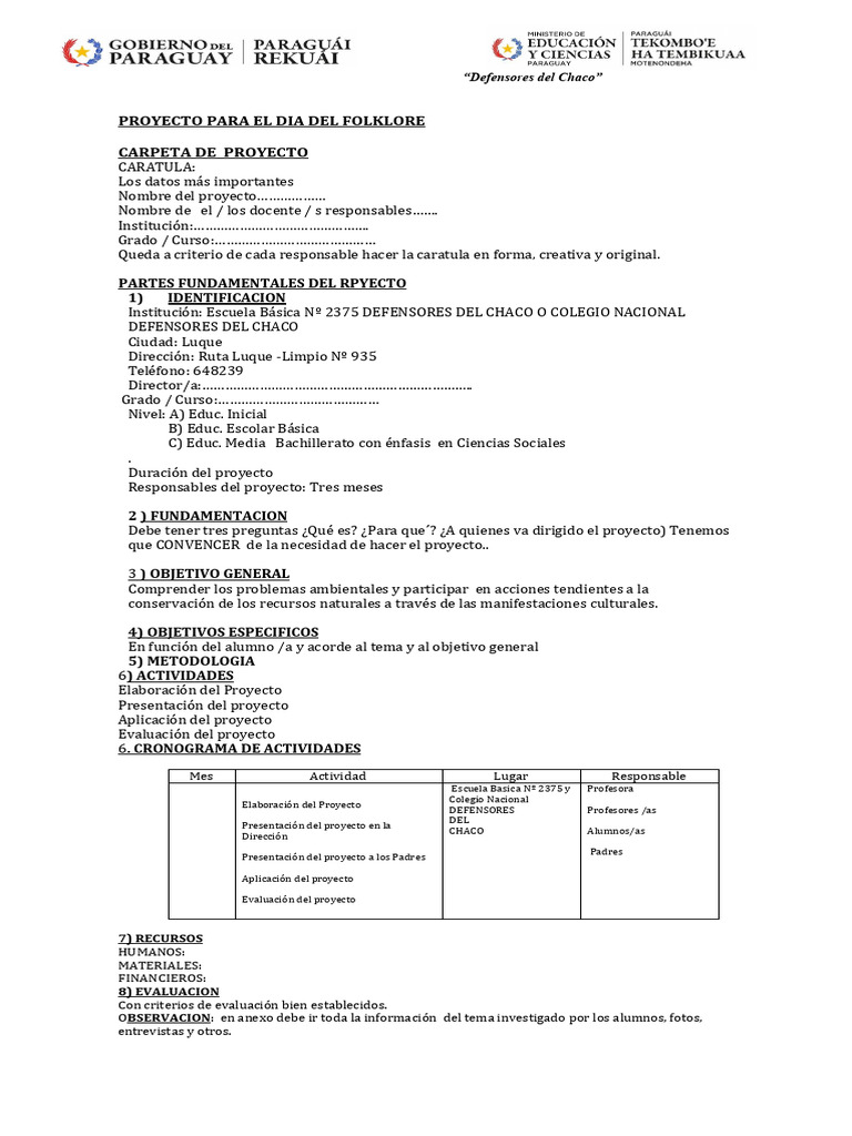 Proyecto para El Dia Del Folklore | PDF | Aprendizaje