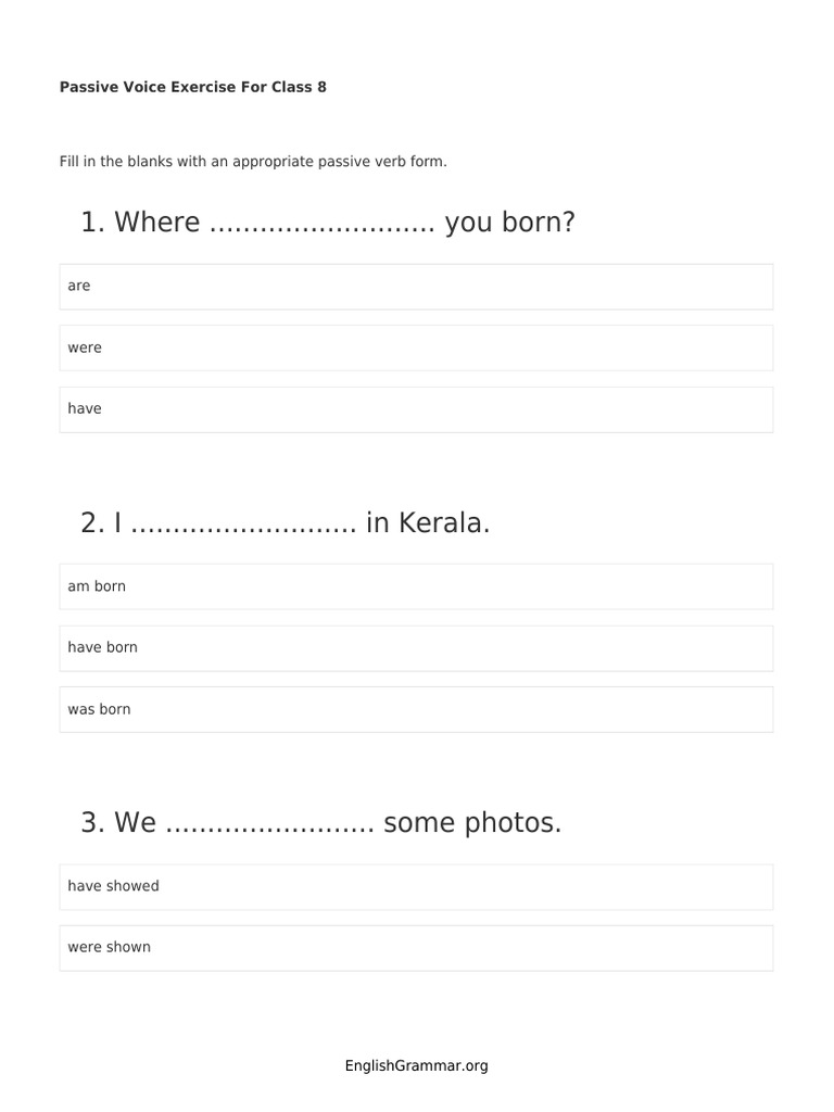 Passive Voice Exercises for Class 8 | PDF
