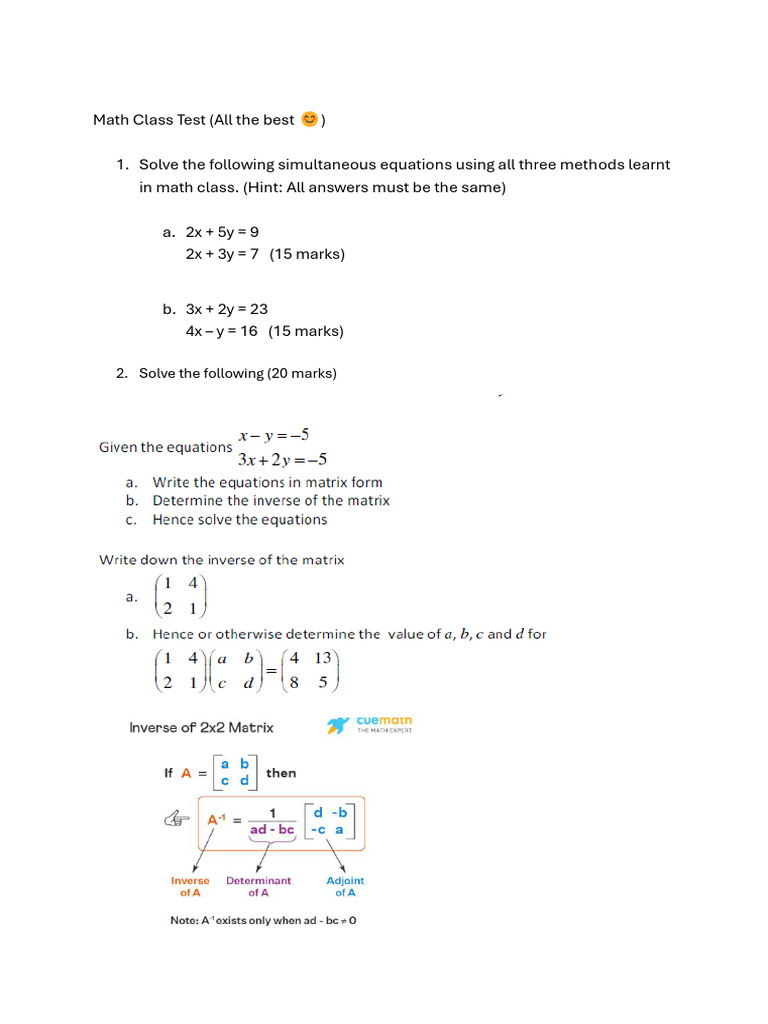 Math Class Test (2025) | PDF